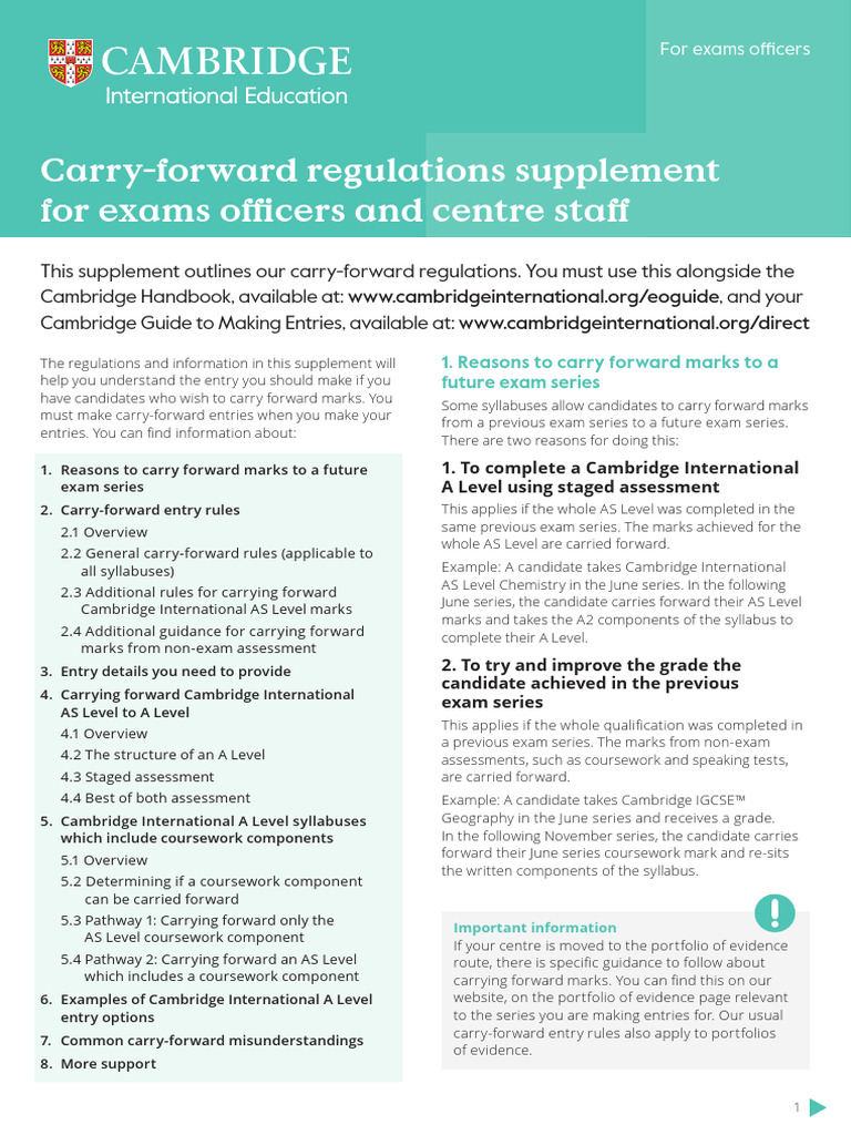 Carry-Forward Regulations Supplement For Exams Officers and Centre ...