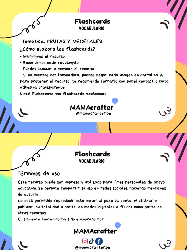 Mini Flashcards - Frutas y Vegetales | PDF