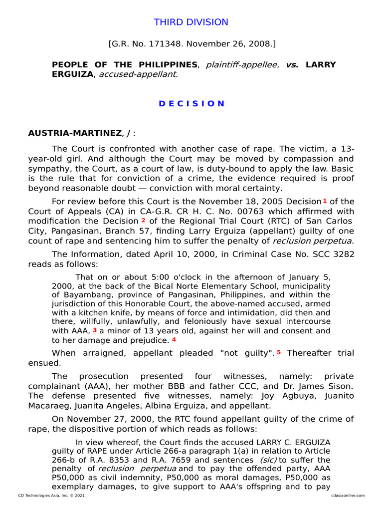 ALIBI - Credible Witness Other Than Accused - G.R. No. 171348 | PDF ...