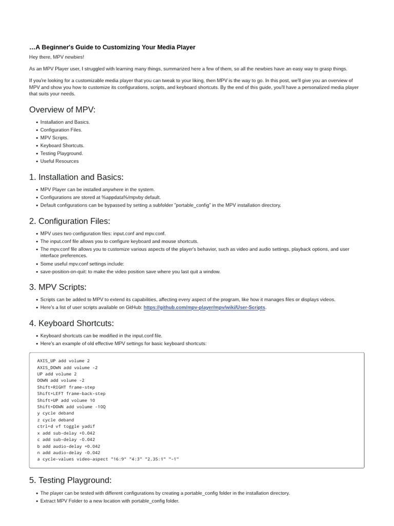 A Beginner's Guide To Customizing Your Media Player - R - MPV | PDF | Keyboard Shortcut ...