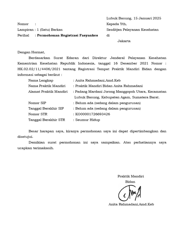 Permohonan Registrasi Fanyankes | PDF