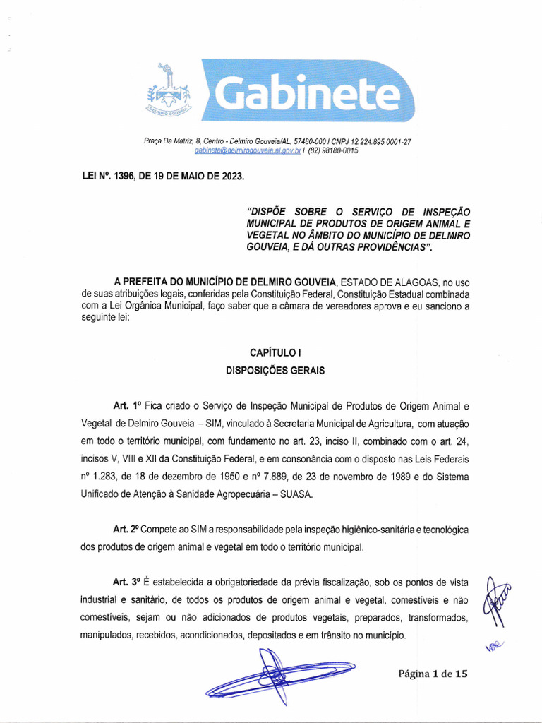 8007lei 1396l2023 Dispoe Sobre o Servico de Inspecao Municipal de ...