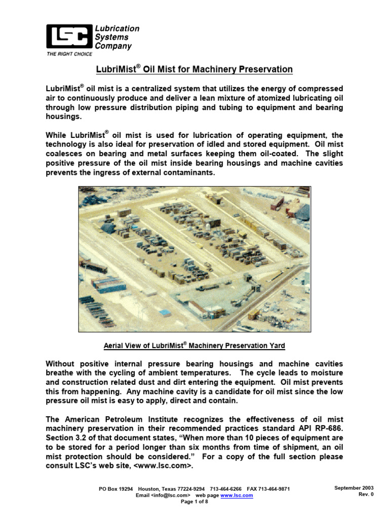 D01 - Mist Preservation Brochure | PDF | Bearing (Mechanical) | Pump