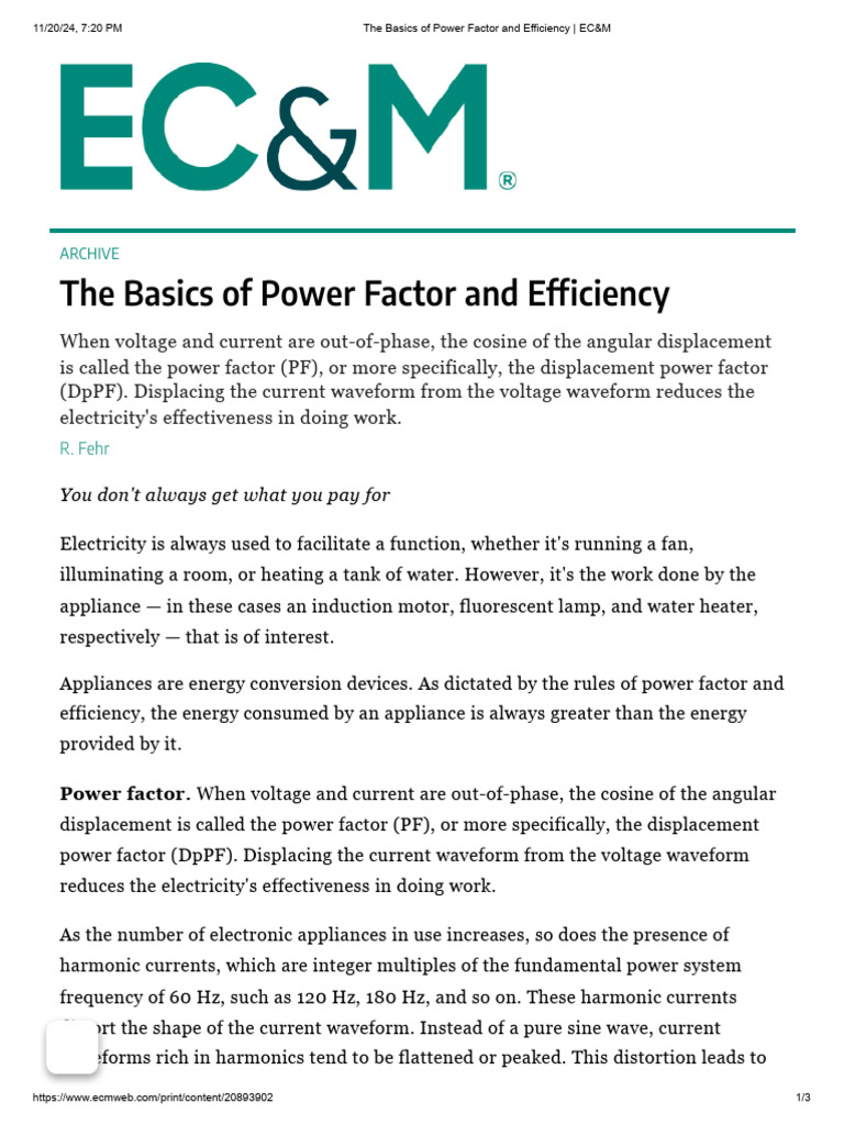 The Basics of Power Factor and Efficiency - EC&M | PDF | Electronics ...