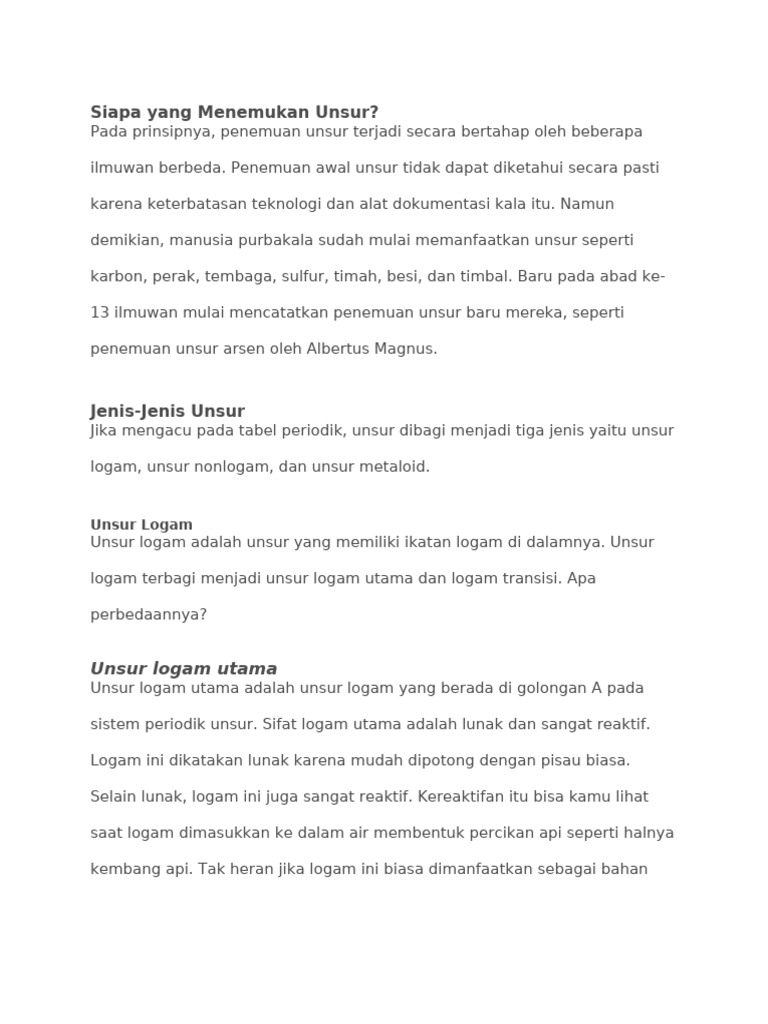 Jenis-Jenis Unsur dalam Kimia | PDF