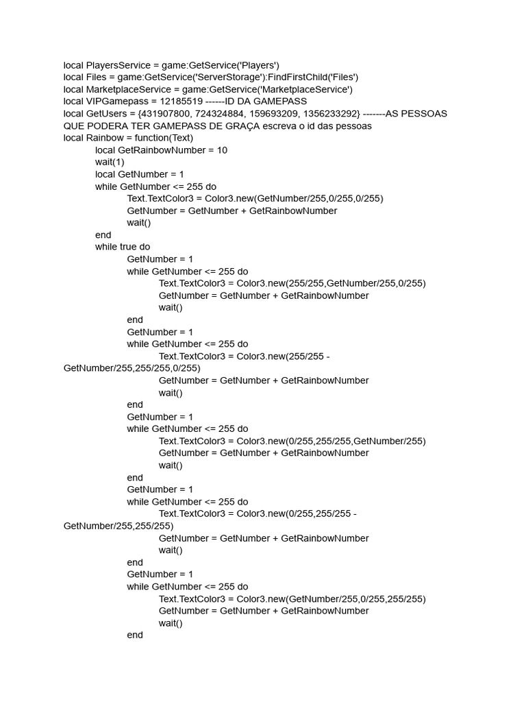 Roblox VIP Gamepass Color Script | PDF