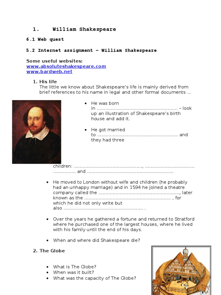 William Shakespeare - Web Quest | PDF | William Shakespeare | Iago