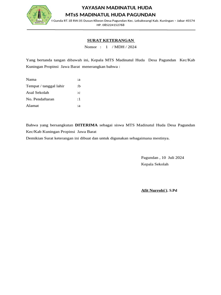 Surat Keterangan Diterima | PDF