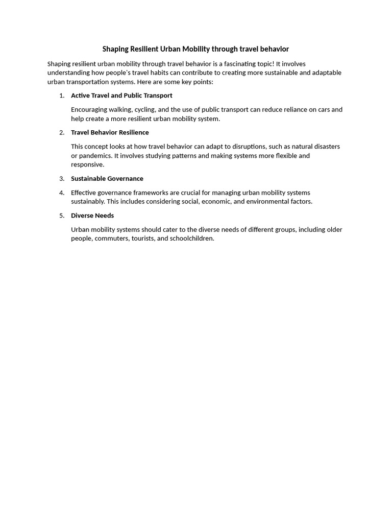 Shaping Resilient Urban Mobility Through Travel Behavior | PDF