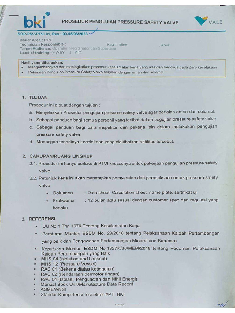 SOP Inspeksi PSV by BKI | PDF