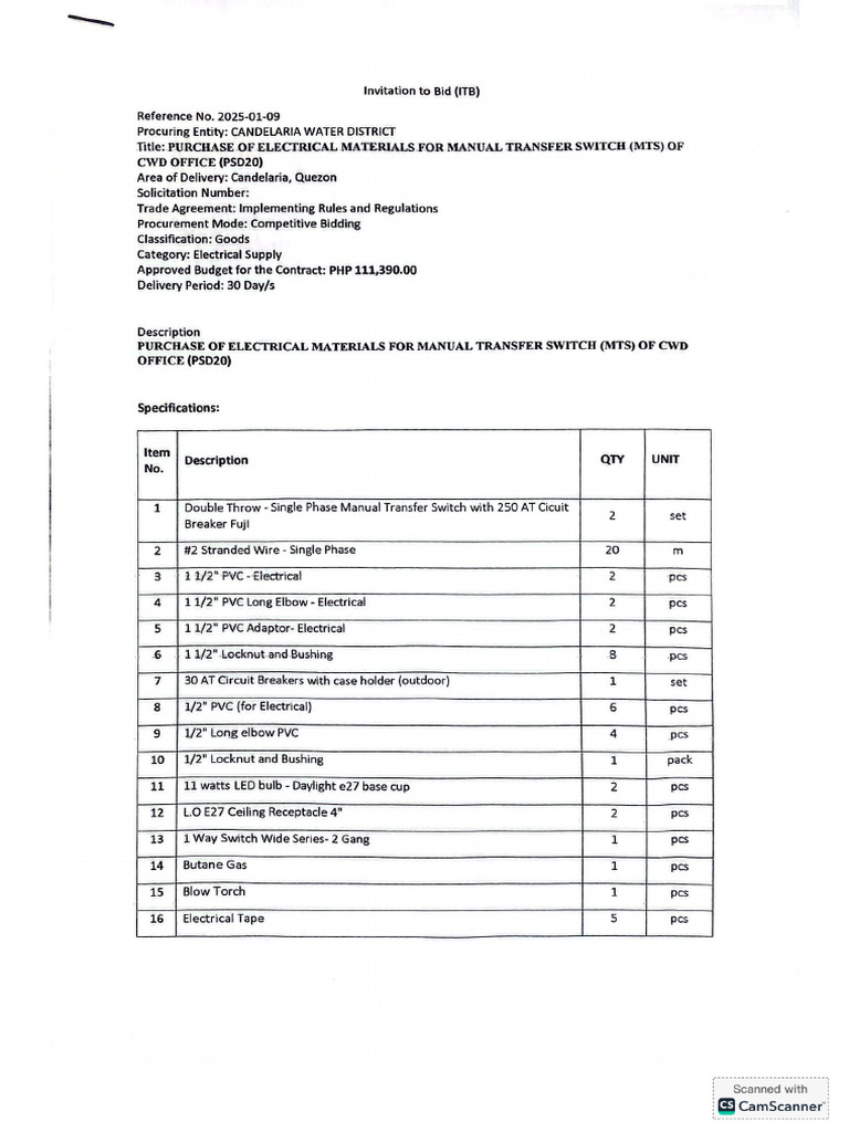 Electrical Materials For Manual Transfer MTS (PSD) | PDF