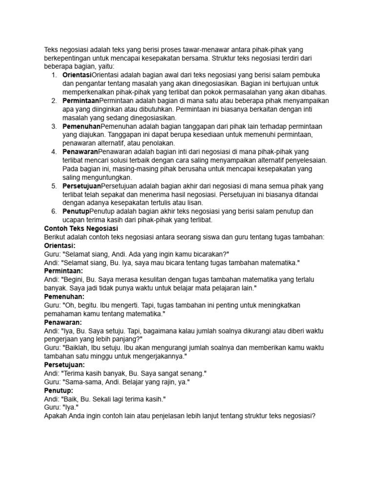 Struktur Teks Negosiasi Lengkap | PDF