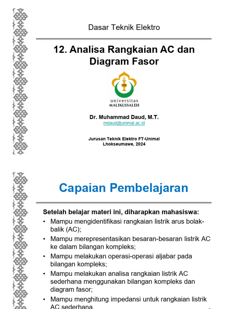 DTE-12 - Analisa Rangkaian AC Dan Diagram Fasor - 2024A | PDF