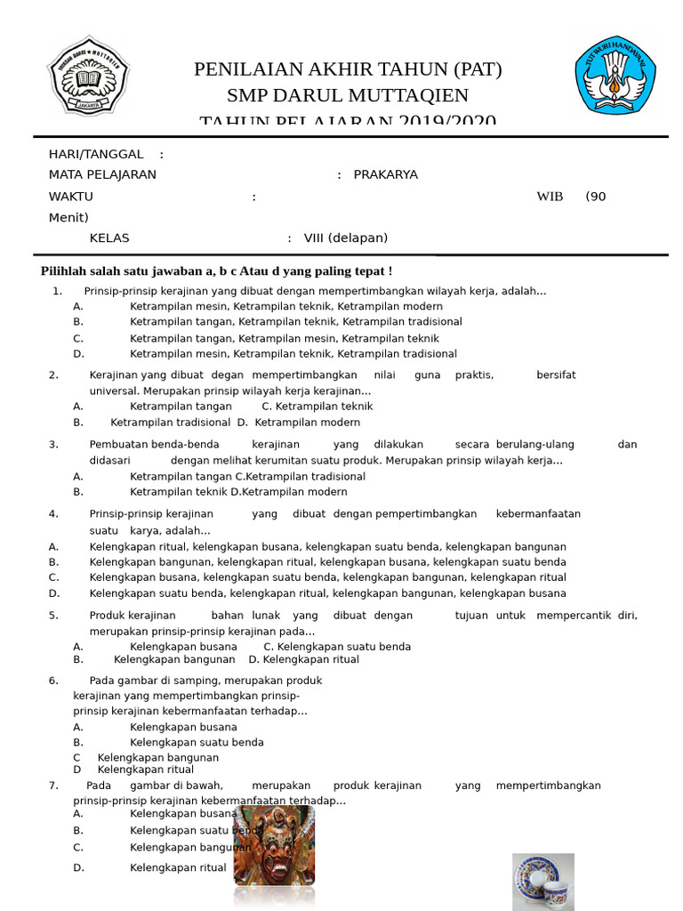 SOAL PAT PRAKARYA KELAS 8 | PDF