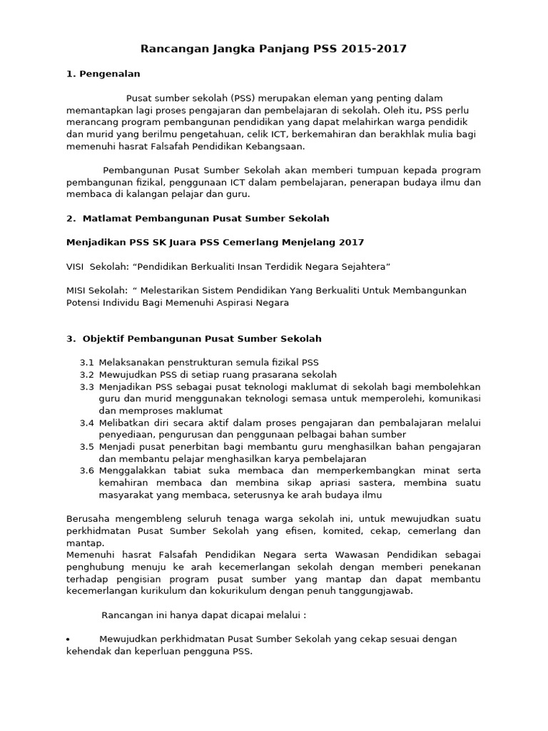 Rancangan Jangka Panjang PSS | PDF
