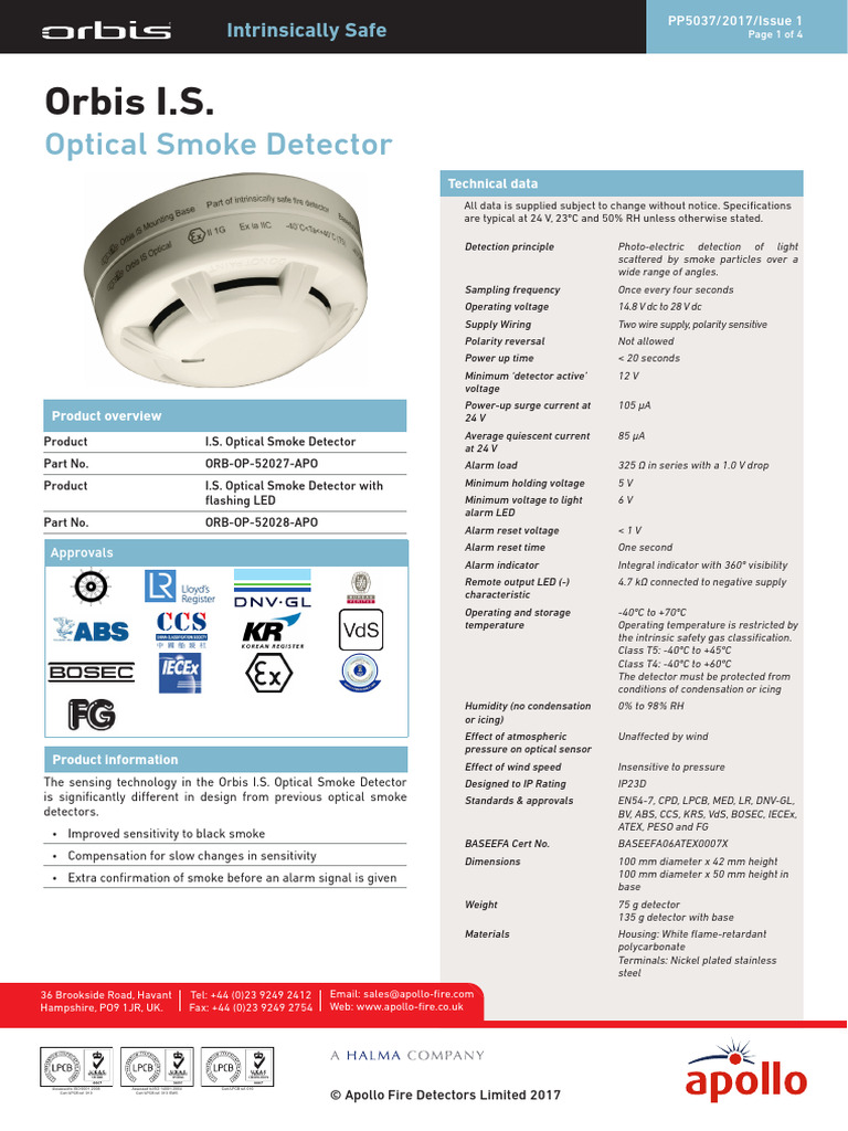 Apollo Orbis I.S. Optical Smoke Detector | PDF | Smoke | Electromagnetism