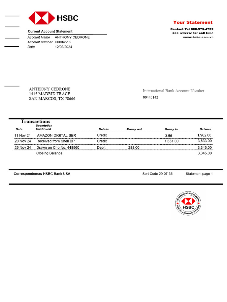 001 HSBC Bank Statement | PDF