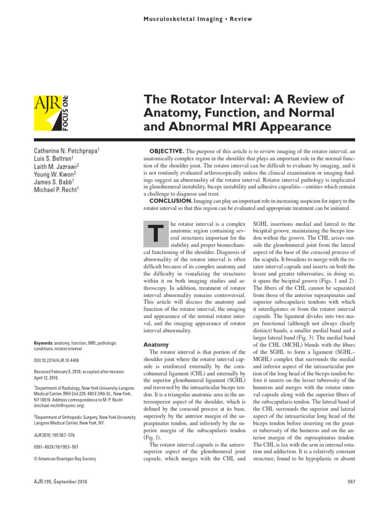 The Rotator Interval - A Review of Anatomy | PDF | Shoulder | Limbs ...