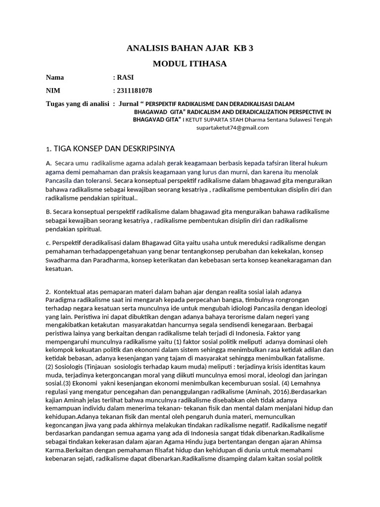 ANALISIS BAHAN AJAR KB 3 ITIHASA | PDF