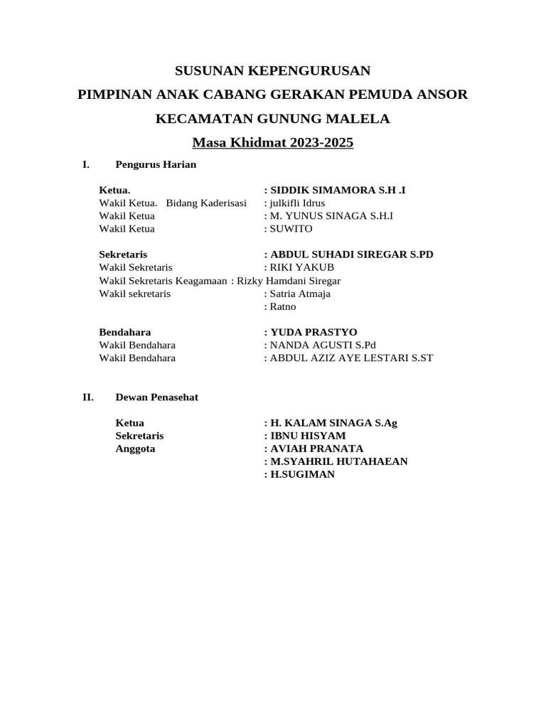 Susunan Kepengurusan Ansor 2 | PDF