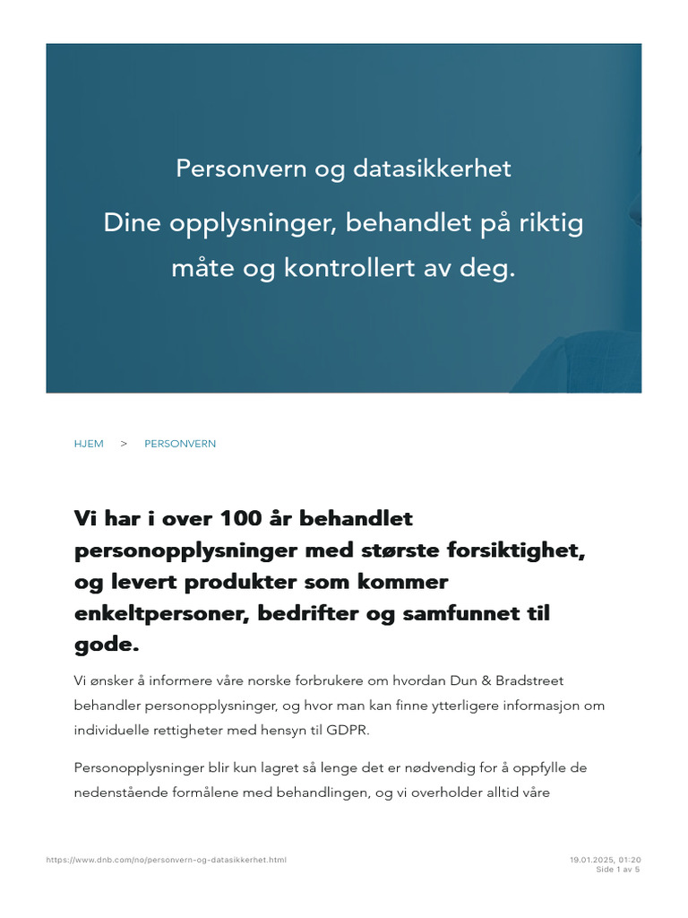 Personvern Og Datasikkerhet - Dun & Bradstreet | PDF