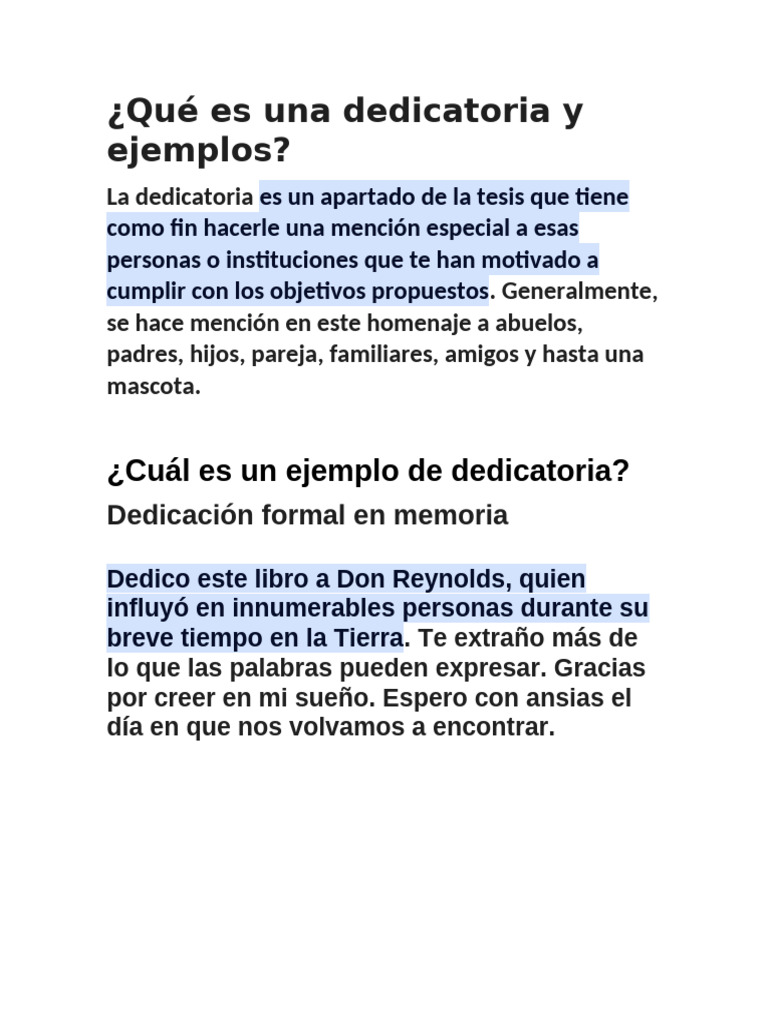 Qué Es Una Dedicatoria y Ejemplos | PDF