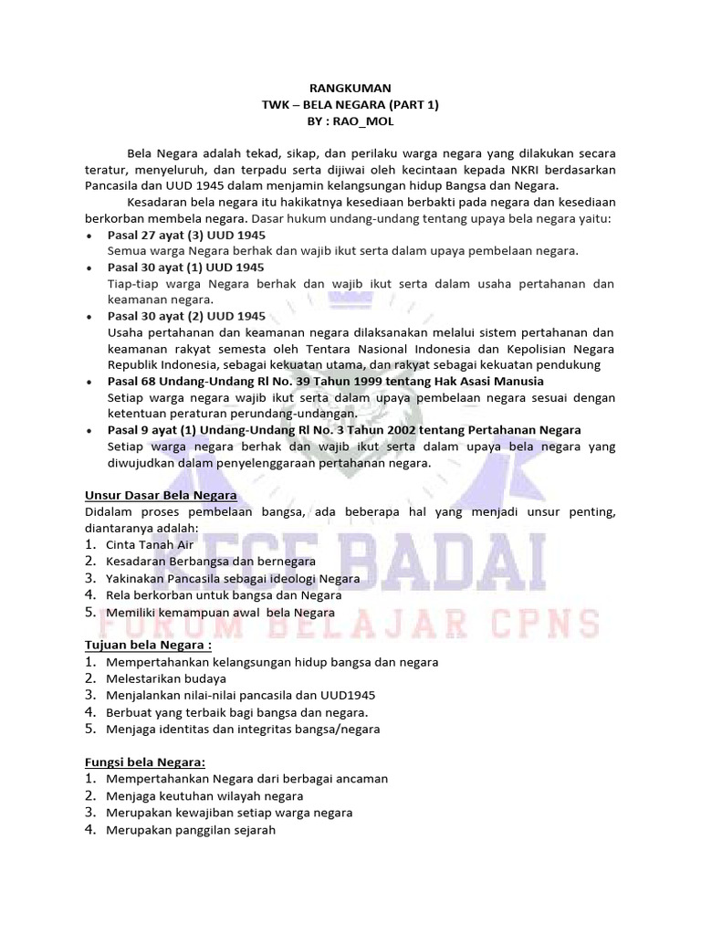 TWK - BELA NEGARA PART 1 | PDF