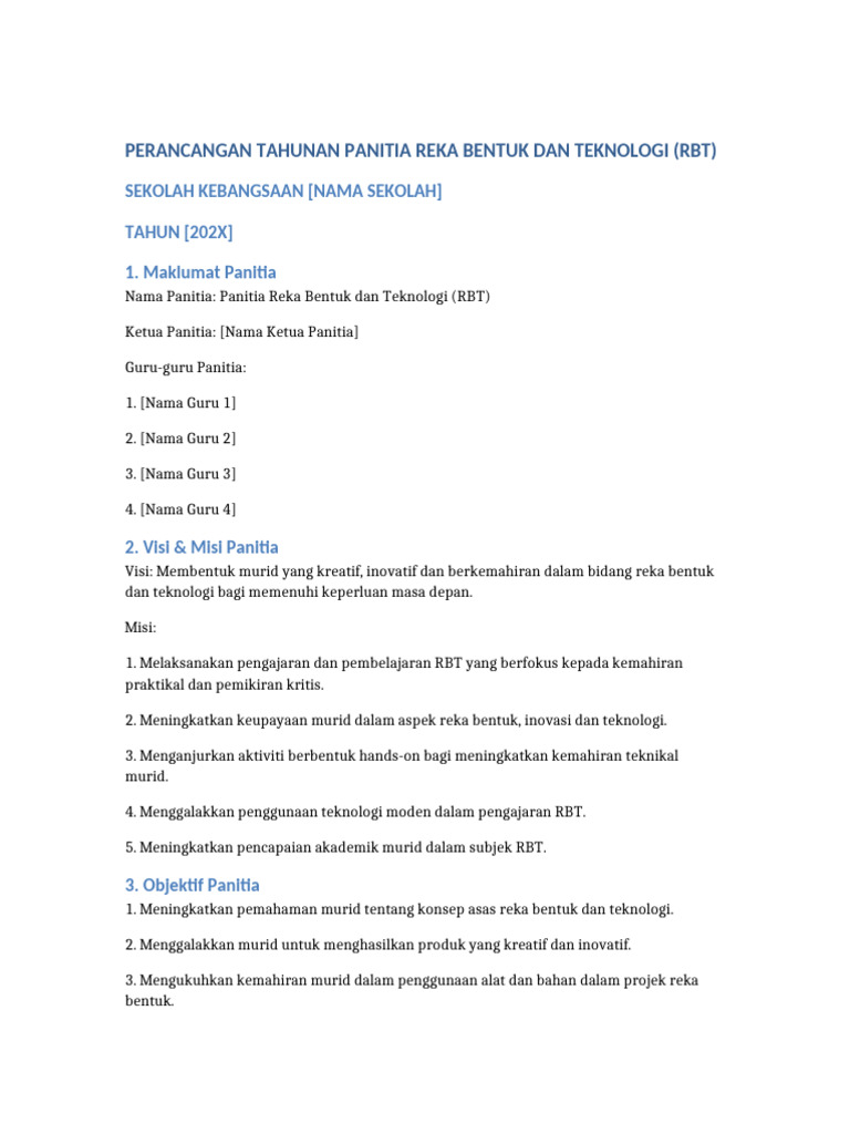 Perancangan Tahunan Panitia RBT | PDF