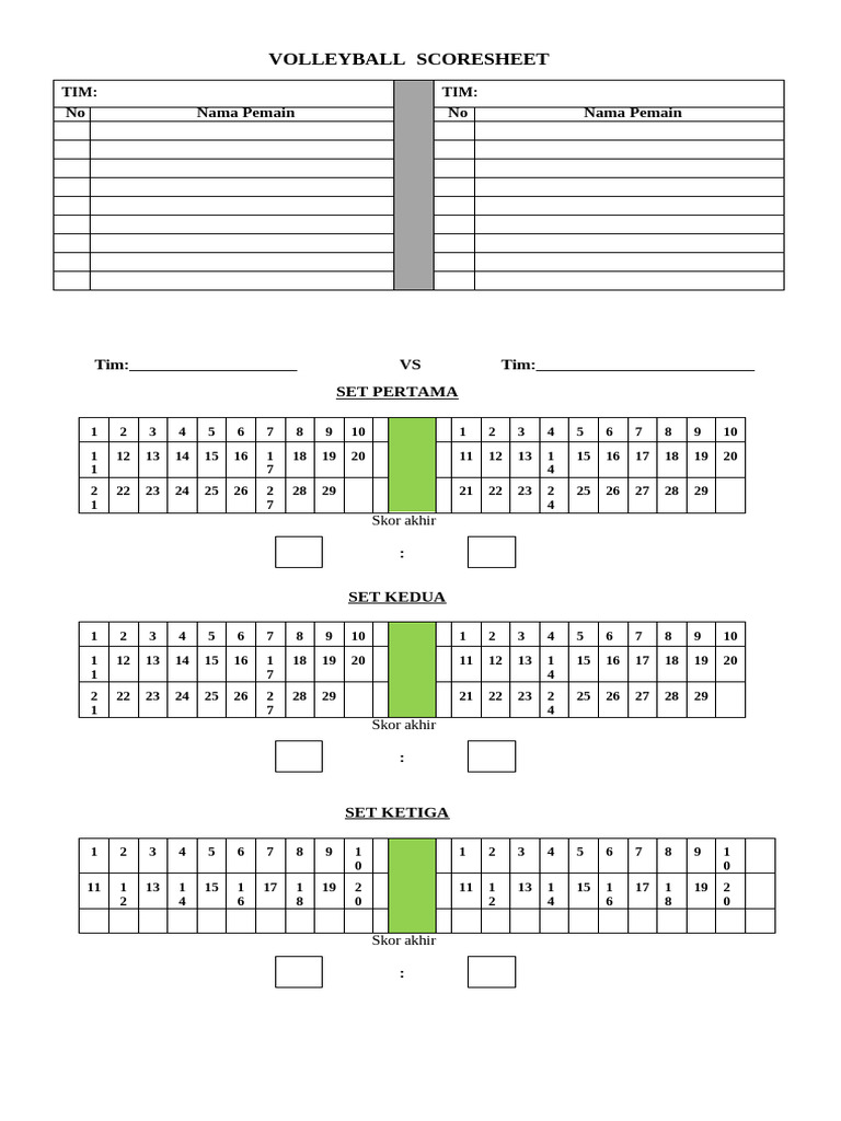 Volleyball Scoresheet 3 Sets | PDF