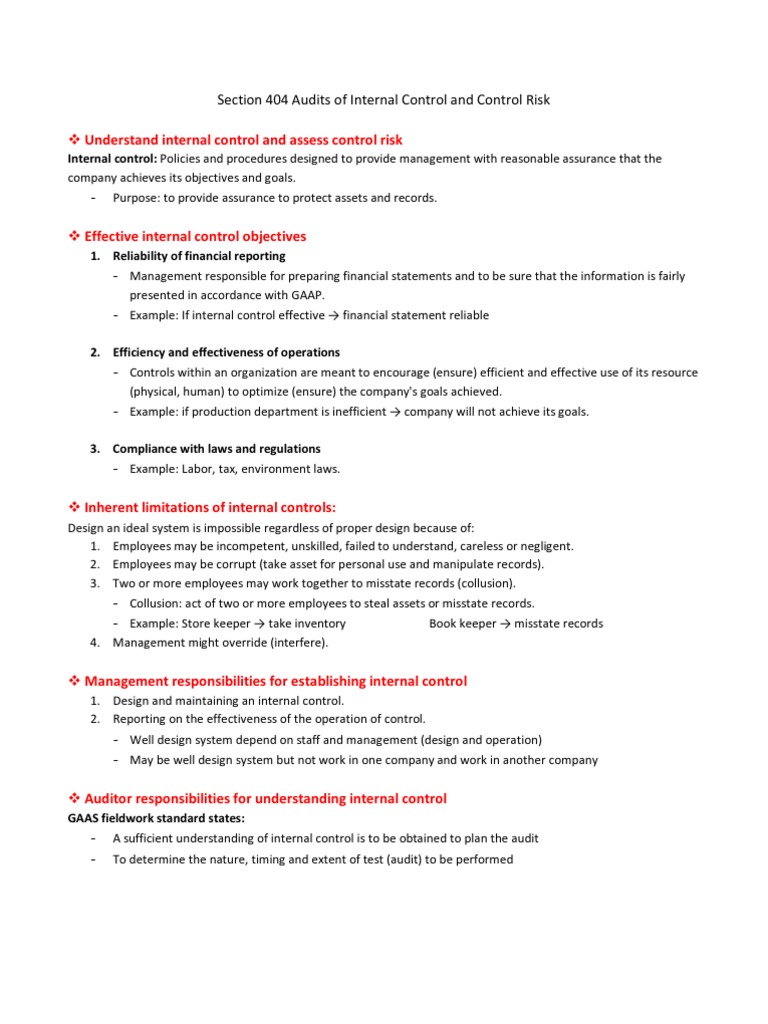 Section 404 Audits of Internal Control and Control Risk | PDF | Audit ...