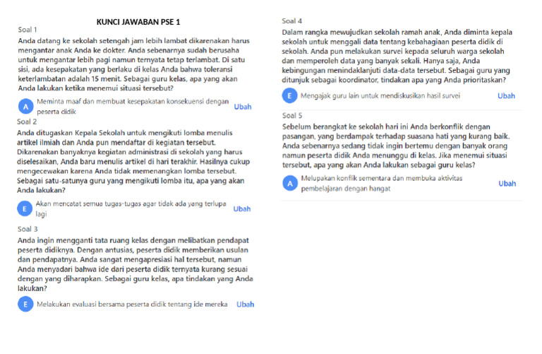 Kunci Jawaban Pse 1 | PDF