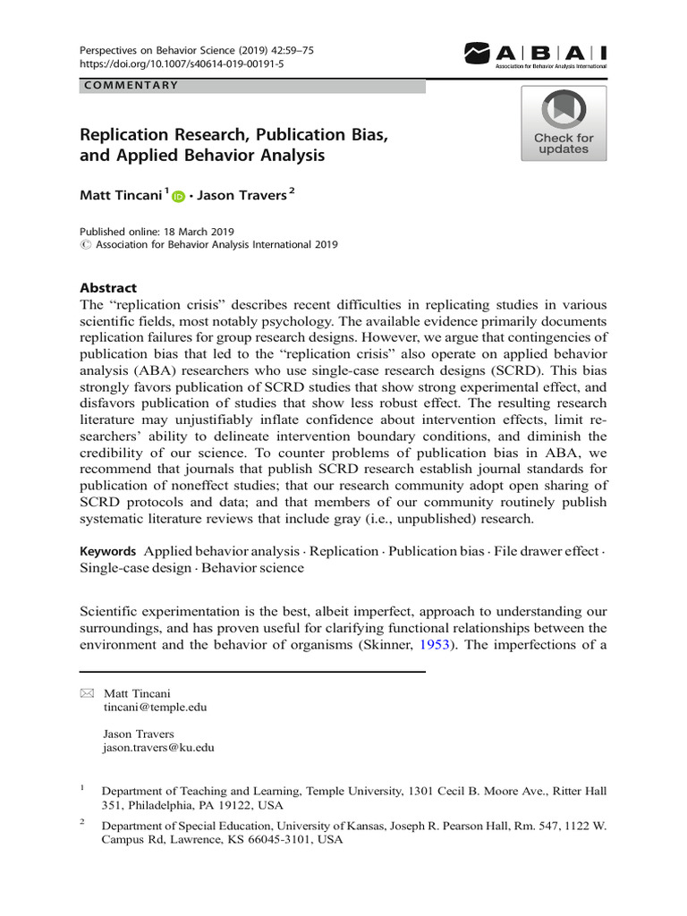 Replication Research, Publication Bias, and Applied Behavior Analysis ...