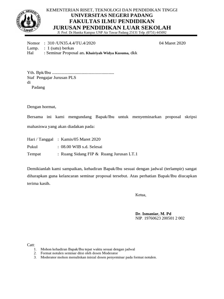 Undangan Seminar Proposal | PDF