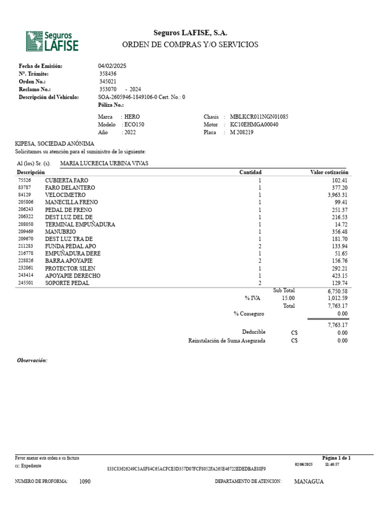 Orden de Compra 345021 Autorizada | PDF | Tecnologías automotrices ...