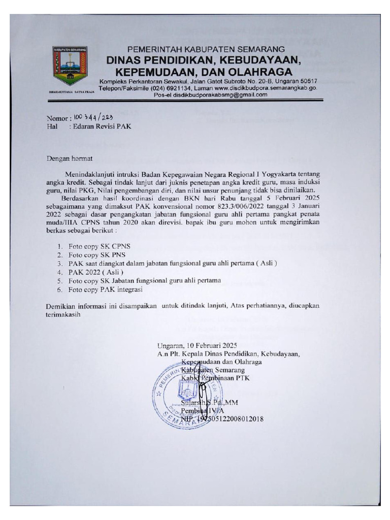 Surat Edaran Revisi PAK | PDF