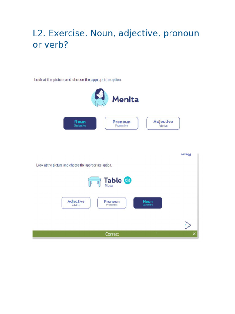 L2. Exercise. Noun, Adjective, Pronoun or Verb | PDF