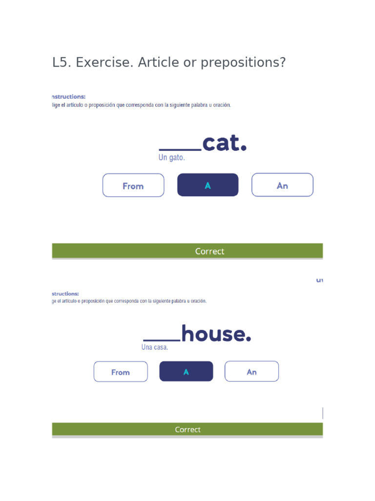 L5. Exercise. Article or Prepositions | PDF