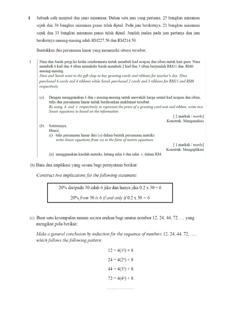 Soalan Latihan Mate T4 | PDF