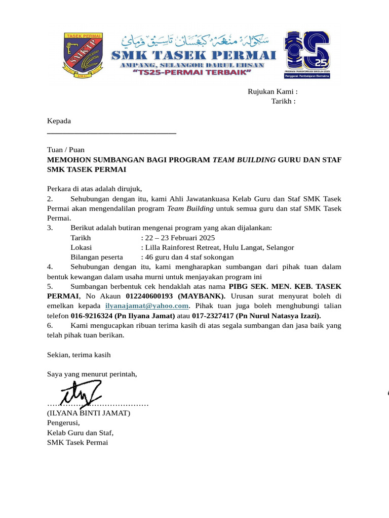 Surat Mohon Sumbangan Program Team Building | PDF