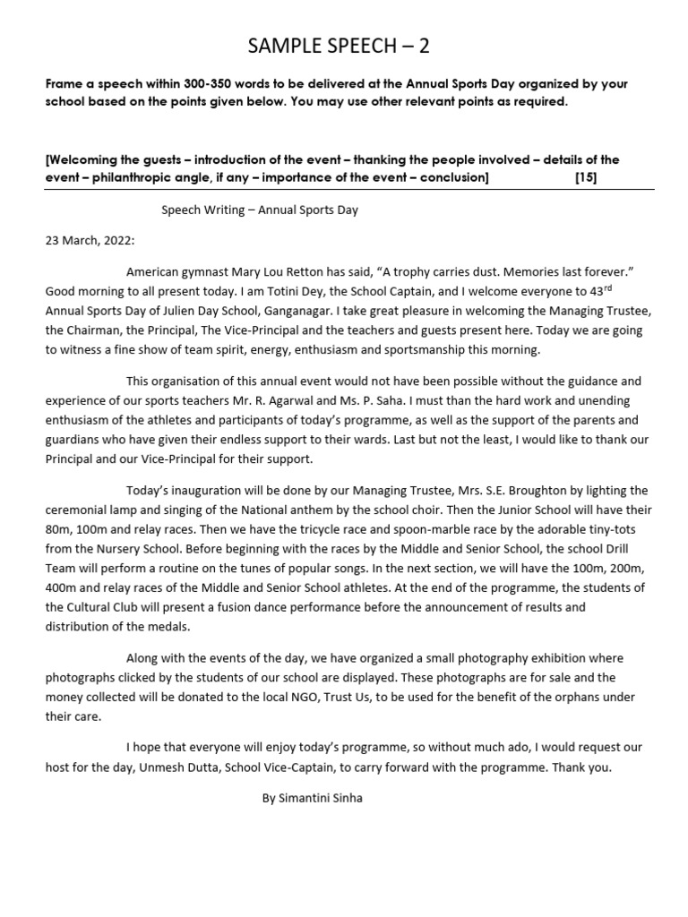 Annual Sports Day Speech Outline Pdf