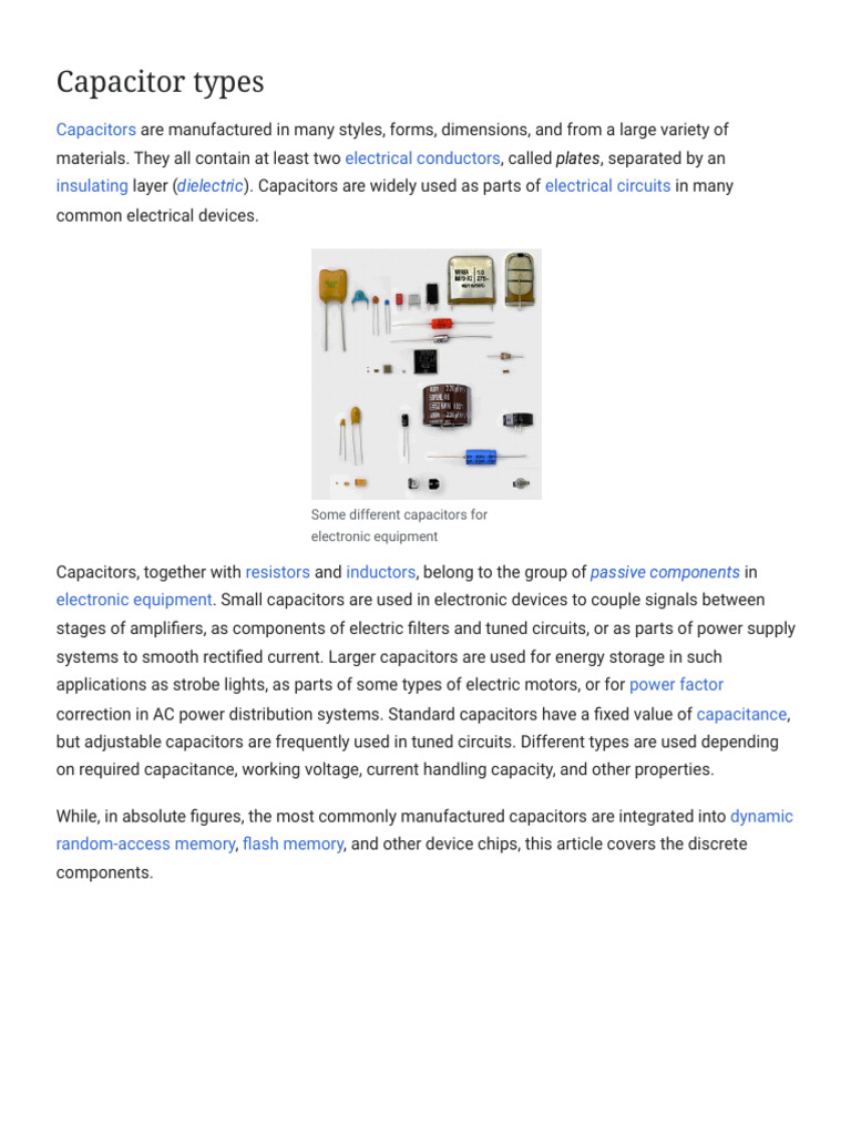 Capacitor Types - Wikipedia | PDF | Capacitor | Electromagnetism