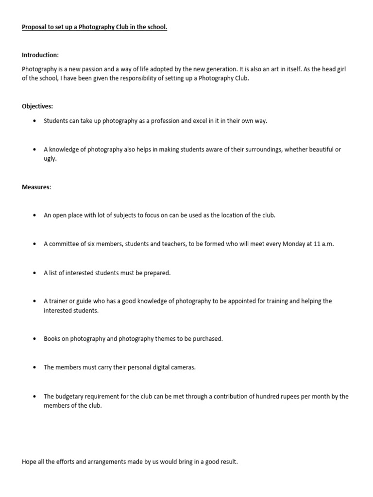 Proposal for School Photography Club | PDF