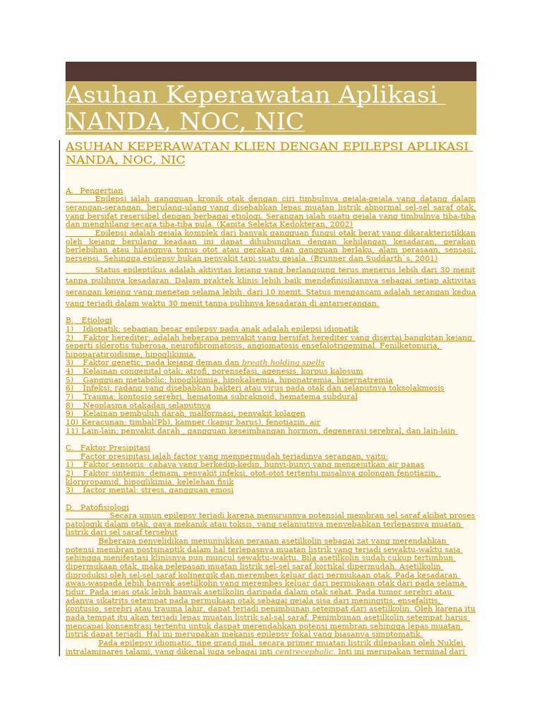 Asuhan Keperawatan epilepsi Aplikasi NANDA | PDF