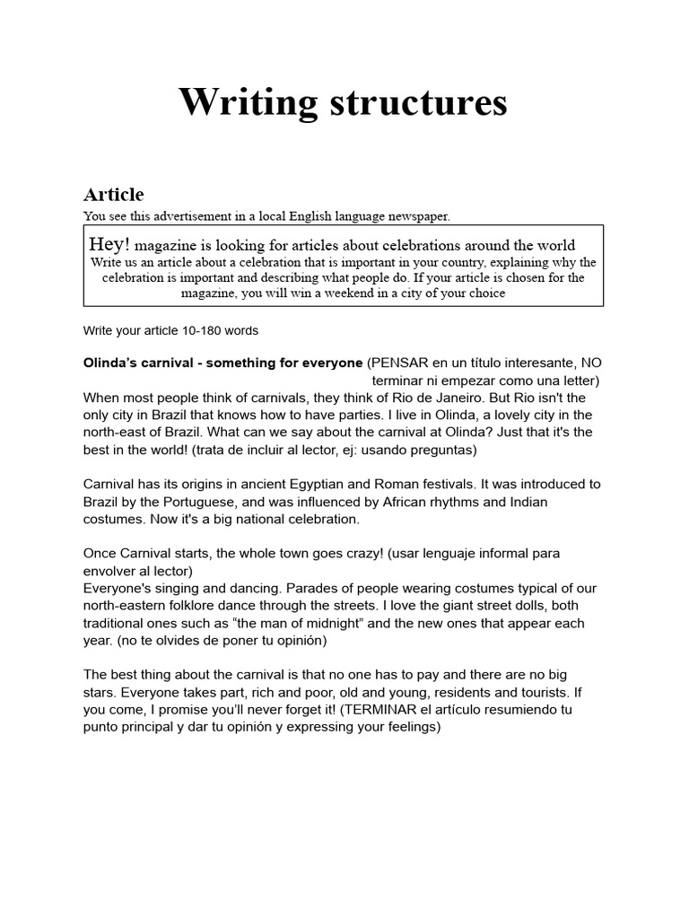 Writing Structures Article | PDF | Carnival
