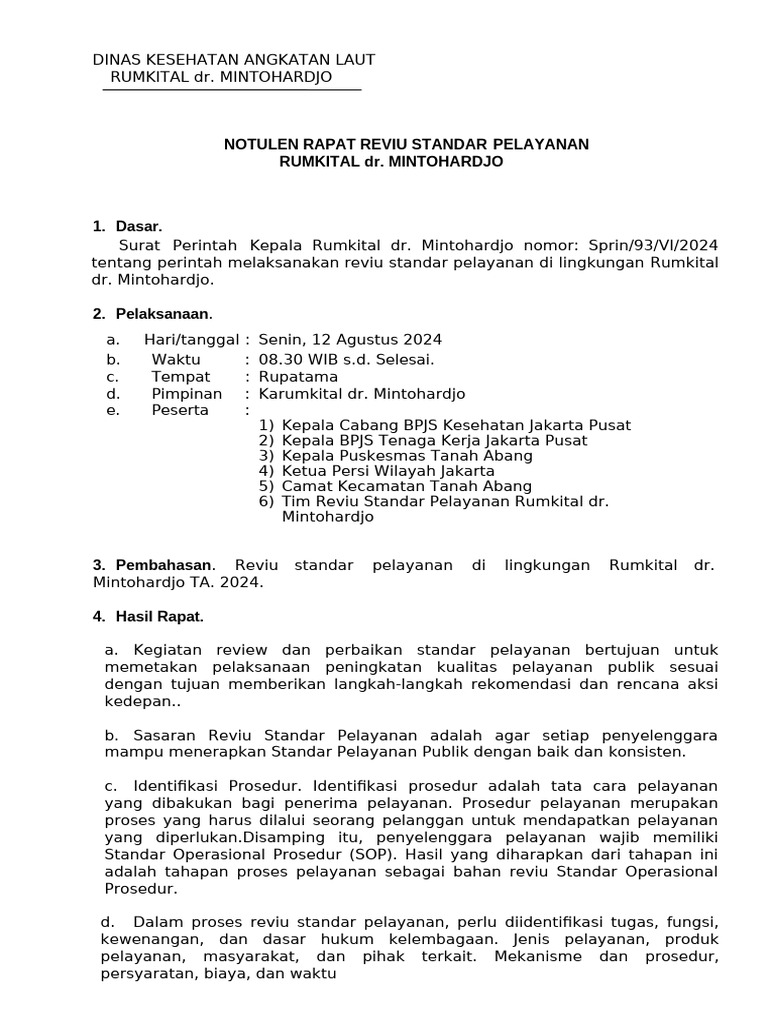 Reviu Standar Pelayanan Rumkital 2024 | PDF