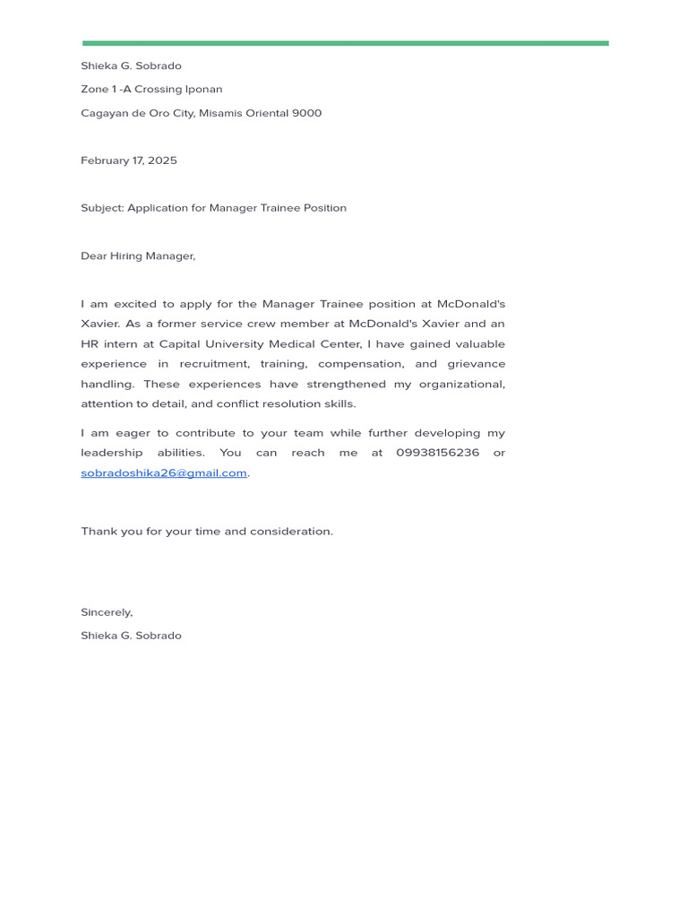 Management Trainee Application | PDF