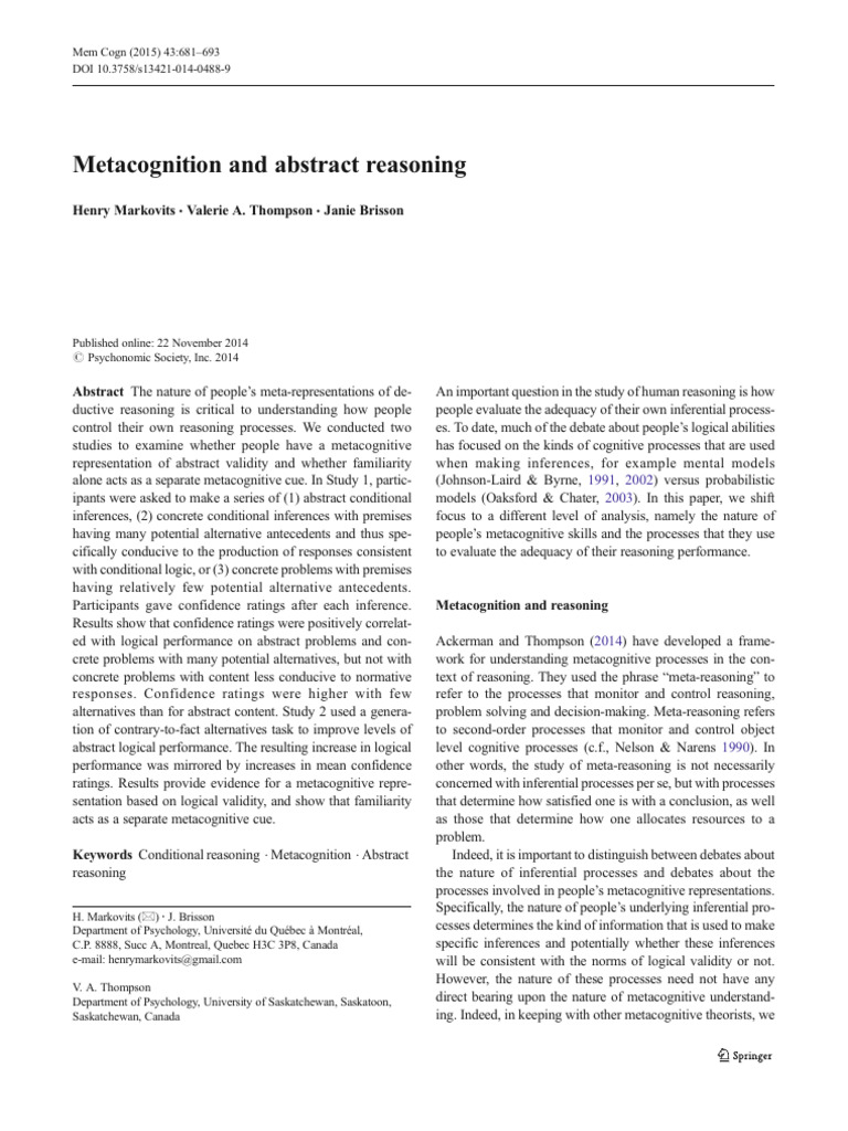 Metacognition and Abstract Reasoning | PDF | Inference | Reason