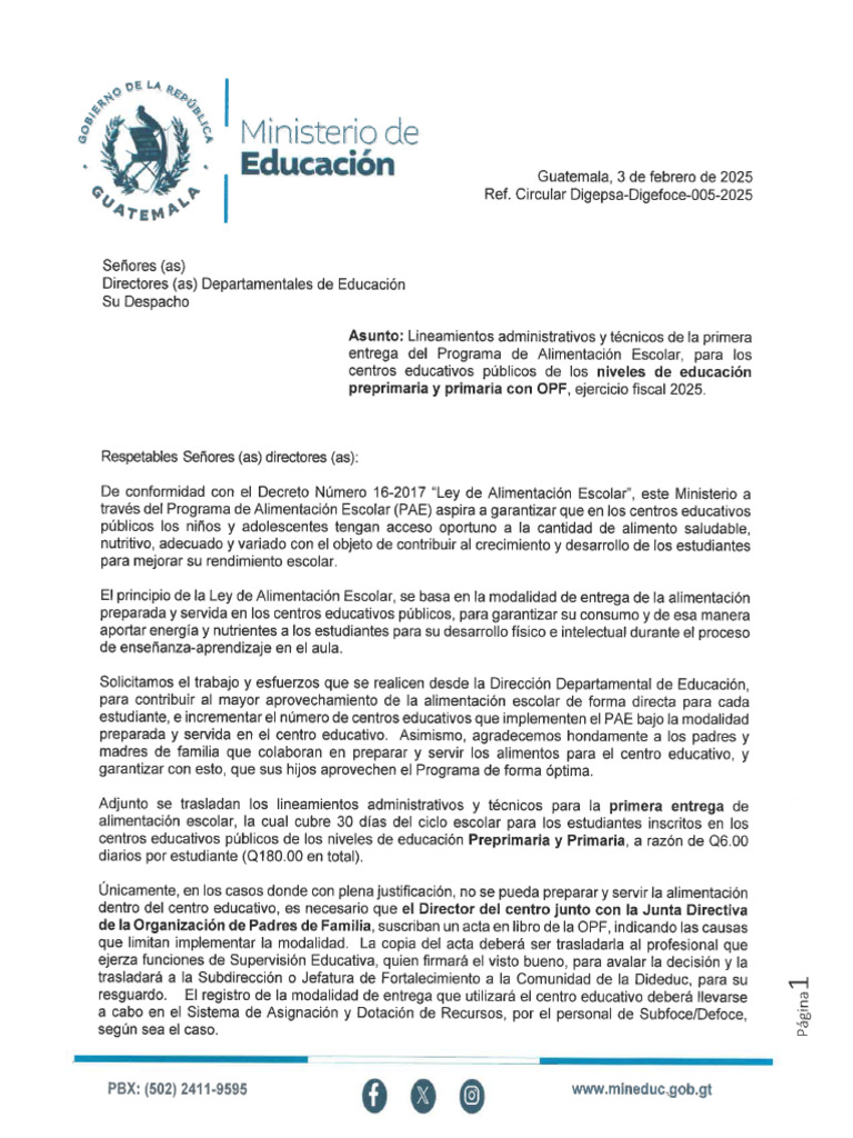 Circular DIGEPSA-DIGEFOCE 005-2025 Preprimaria y Primaria Con OPF | PDF