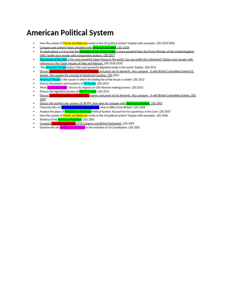 US Political System Past Papers | PDF