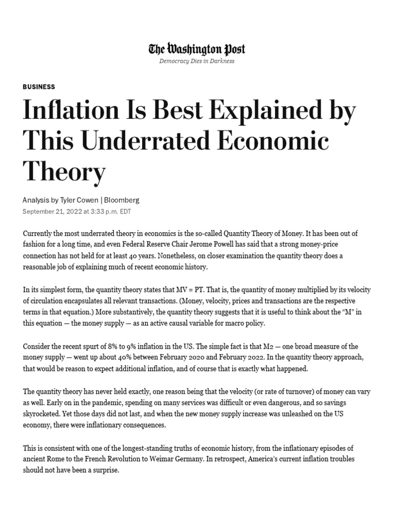 Quantity Theory of Money and Inflation | PDF | Quantity Theory Of Money ...